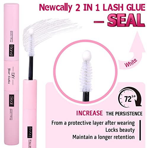 Lash Bond and Seal Lash Clusters Glue Long Lasting 2 in 1 Lash Glue for DIY Lash Extensions at Home Strong Hold Cluster Eyelash Adhesive Waterproof (5ml+5ml) by Newcally