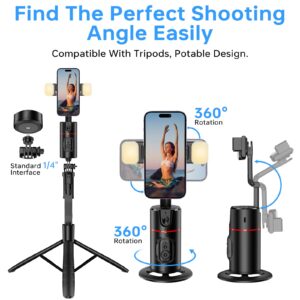 Auto Face Tracking Tripod with Rechargeable Fill Light with 6 Levels of Brightness, 360° Rotation Face Body Phone Camera Mount Gesture Control, Smart Shooting Holder for Vlog, Streaming, Video, Tiktok