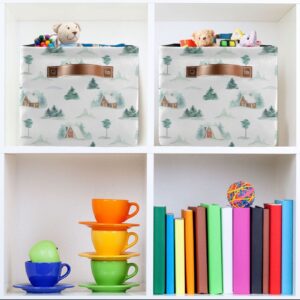 Storage Basket Watercolor Winter House Foldable Canvas Laundry Baskets Bin Waterproof Inner Layer with Sturdy Handles for Toy Nursery Blanket Clothes 1 Pack