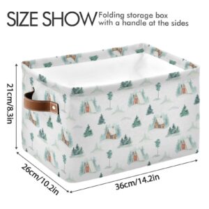 Storage Basket Watercolor Winter House Foldable Canvas Laundry Baskets Bin Waterproof Inner Layer with Sturdy Handles for Toy Nursery Blanket Clothes 1 Pack