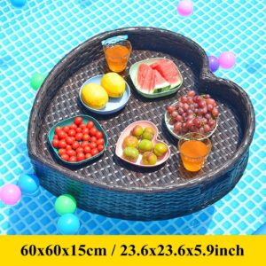 Creative Heart-Shaped Floating Pool Tray, Handmade Carefully Rattan Woven Serving Basket Table & Bar for Sandbars, Spas, Bath, and Parties, Serving Drinks, Brunch, Food on The Water