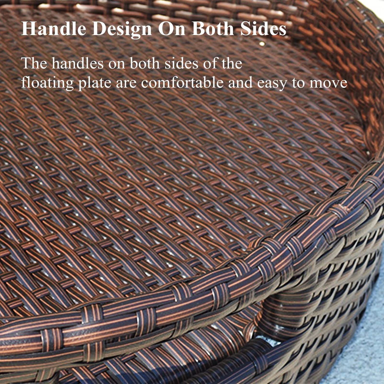 Creative Heart-Shaped Floating Pool Tray, Handmade Carefully Rattan Woven Serving Basket Table & Bar for Sandbars, Spas, Bath, and Parties, Serving Drinks, Brunch, Food on The Water