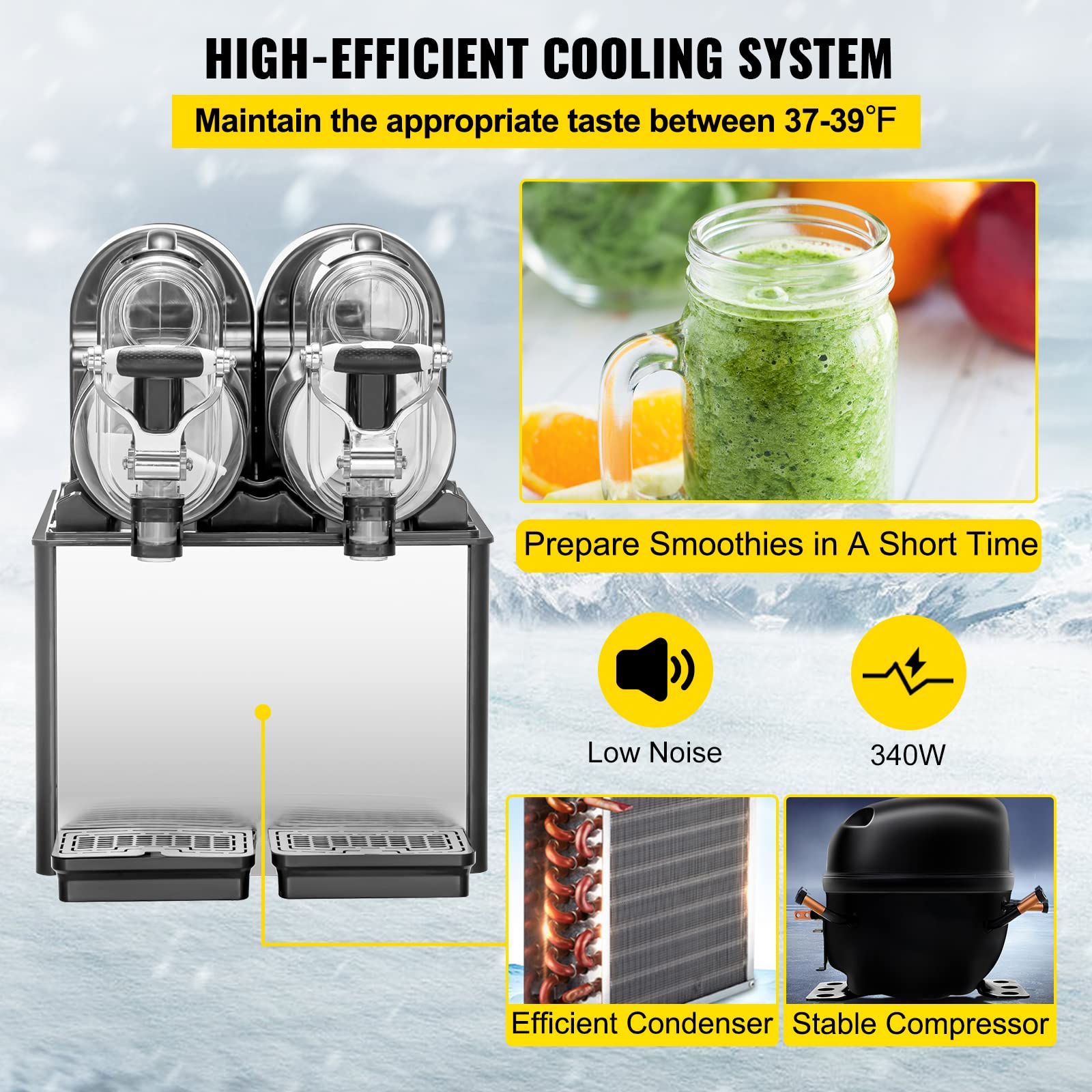 VEVOR Slushy Machine, 3Lx2Tank Slushie Machine for Home, 370W Commercial Slushy Machine, Slushy Machine for Frozen Drinks Automatic Clean, Slushy Machine for Home Supermarkets Cafes Restaurants