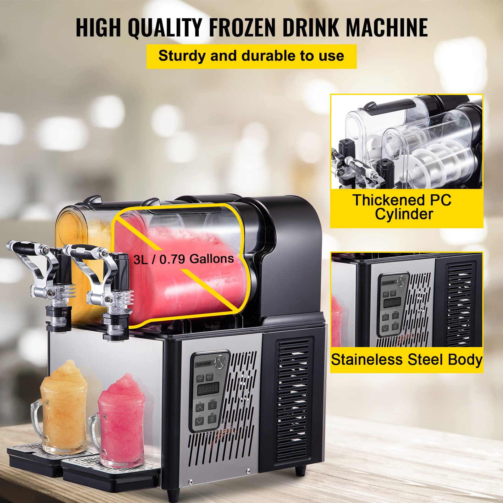 VEVOR Slushy Machine, 3Lx2Tank Slushie Machine for Home, 370W Commercial Slushy Machine, Slushy Machine for Frozen Drinks Automatic Clean, Slushy Machine for Home Supermarkets Cafes Restaurants