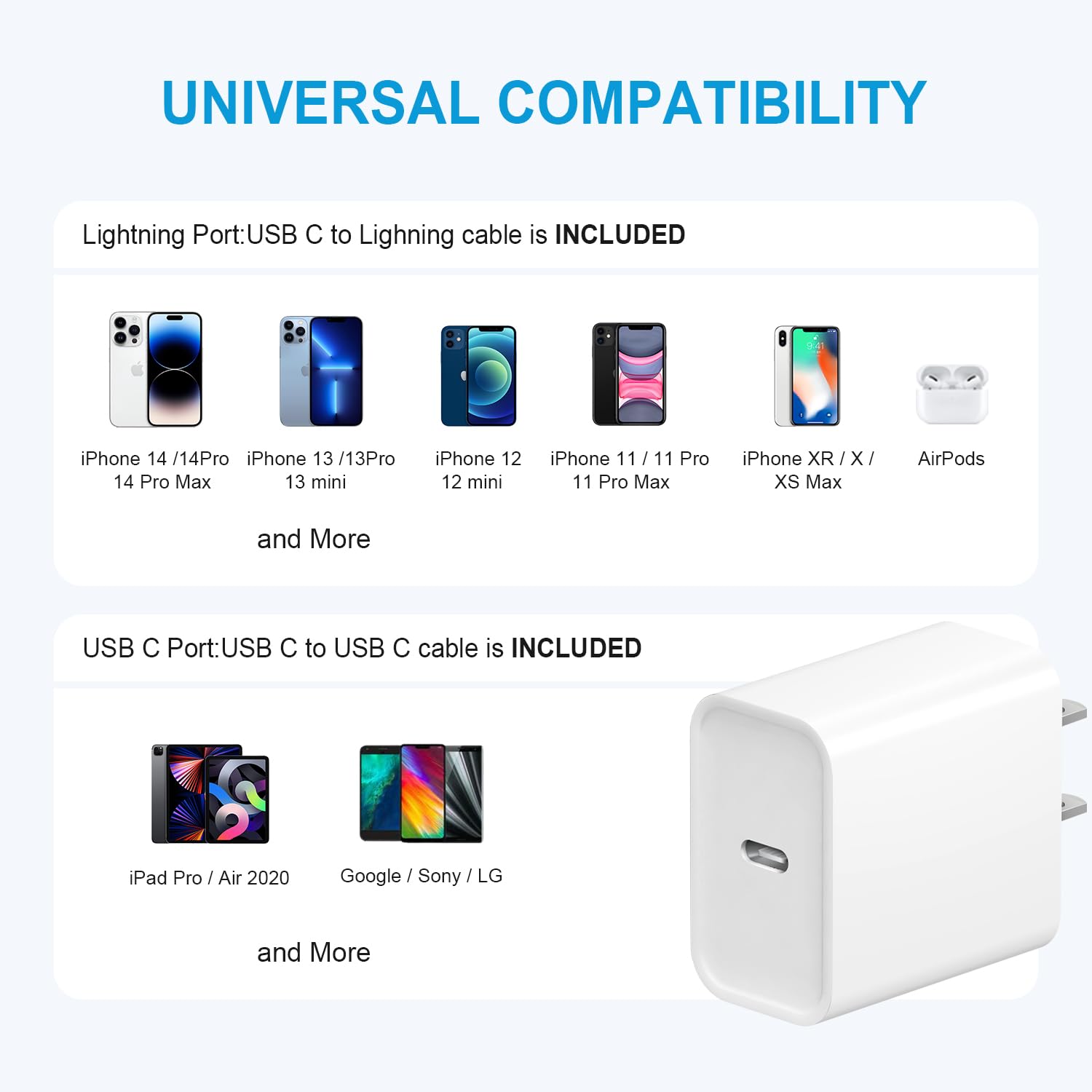 [3 Pack] iPhone 14 13 12 11 Charger 20W USB-C Charger Blocks and 6Ft iPhone Charger Cable Compatible with iPhone 14/13/12/11/Xs/8