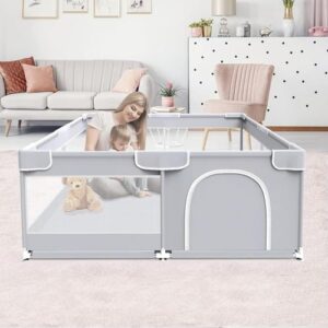 fshibila baby playpen, baby playard for babies and toddlers, baby fence play pens for indoor & outdoor, sturdy safety play yard with soft breathable mesh, anti-fall, 50 * 50 * 27 inches grey