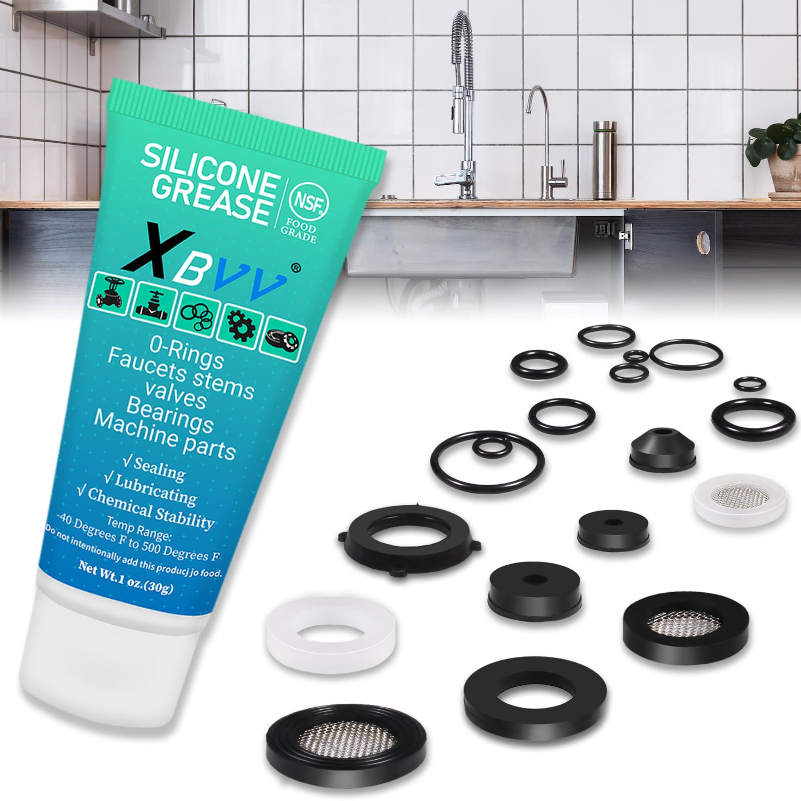 XBVV Silicone Lubricating Grease for Plumber Faucet Rubber Washers Valve O Ring 2-Pack 1 oz Tube with Brush