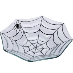 lfutari glass halloween candy bowl-spider web candy bowl candy dish -decorative treat dish for halloween party supplies