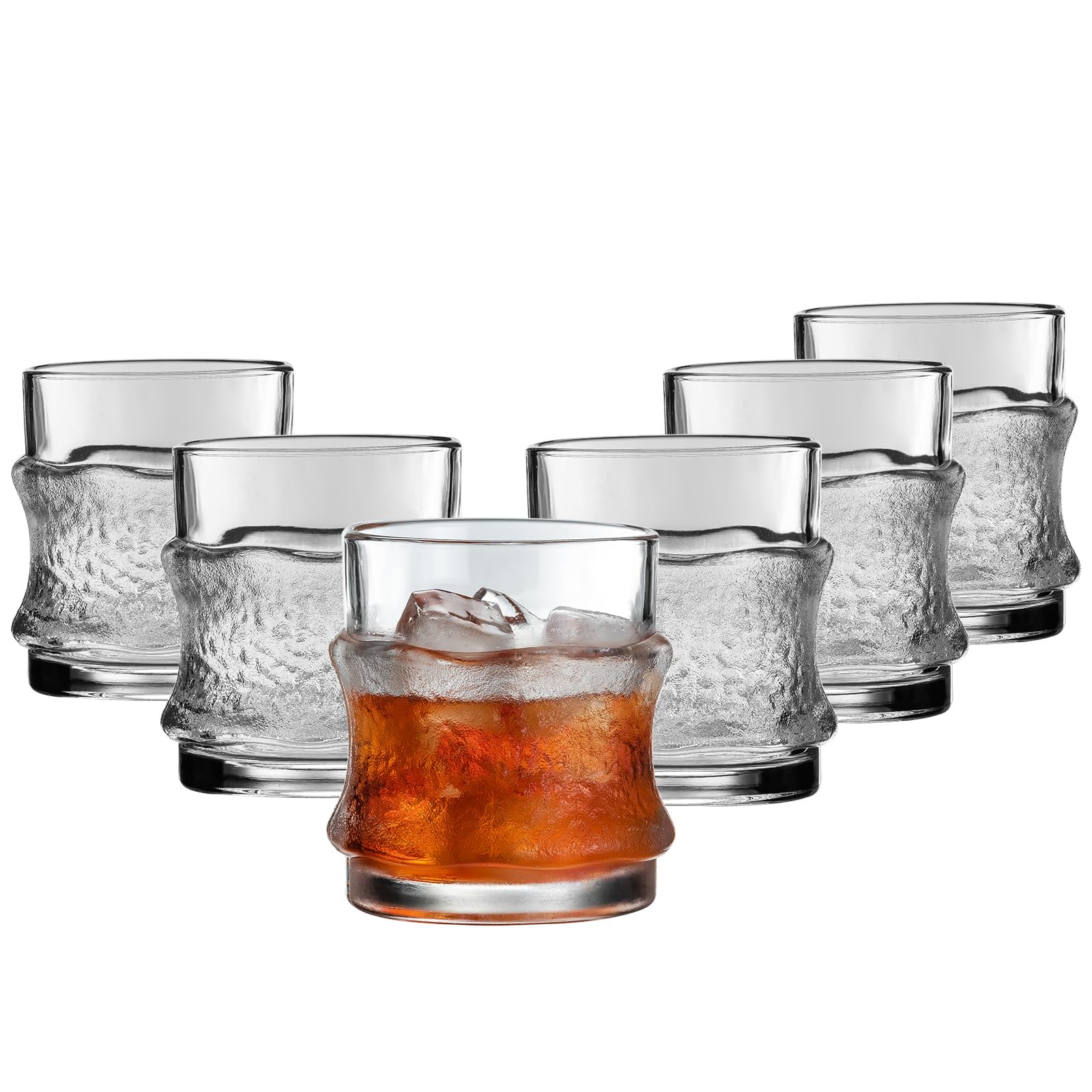 PTSTING Whiskey Glasses 10 oz Old Fashioned Whiskey Glasses Scotch Glasses Set of 6 Rocks Glass for Scotch Bourbon Whisky Cocktail Cognac Vodka Gin Tequila Rum Liquor Rye