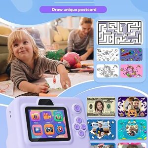 Dylanto Instant Print Camera for Kids,2.4 Inch Screen Kids Instant Cameras, Christmas Birthday Gifts for Girls Age 3-12, Portable Toddler Toy for 3 4 5 6 7 8 9 10 Year Old Girls Boys Purple