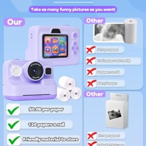 Dylanto Instant Print Camera for Kids,2.4 Inch Screen Kids Instant Cameras, Christmas Birthday Gifts for Girls Age 3-12, Portable Toddler Toy for 3 4 5 6 7 8 9 10 Year Old Girls Boys Purple