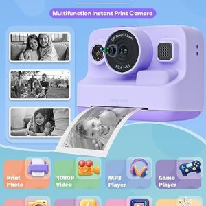 Dylanto Instant Print Camera for Kids,2.4 Inch Screen Kids Instant Cameras, Christmas Birthday Gifts for Girls Age 3-12, Portable Toddler Toy for 3 4 5 6 7 8 9 10 Year Old Girls Boys Purple