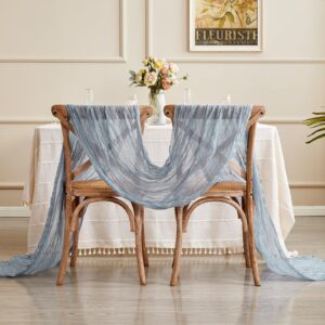 10 Pack Cheesecloth Table Runner - 13.3Ft Dusty Blue Boho Gauze Cheese Cloth Table Runner 35x160 Inch Long Romantic Sheer Table Runner for Wedding Bridal Baby Shower Birthday Party Table Decoration