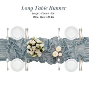 10 Pack Cheesecloth Table Runner - 13.3Ft Dusty Blue Boho Gauze Cheese Cloth Table Runner 35x160 Inch Long Romantic Sheer Table Runner for Wedding Bridal Baby Shower Birthday Party Table Decoration