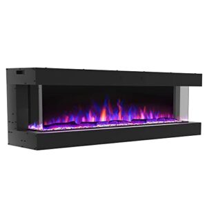 Valuxhome 3-Sided Electric Fireplace, 76 Inch Recessed and Wall Mounted Fireplaces, Built-in Fireplace Decorations for Living Room with Overheating Protection, Remote, Log & Crystals, Black