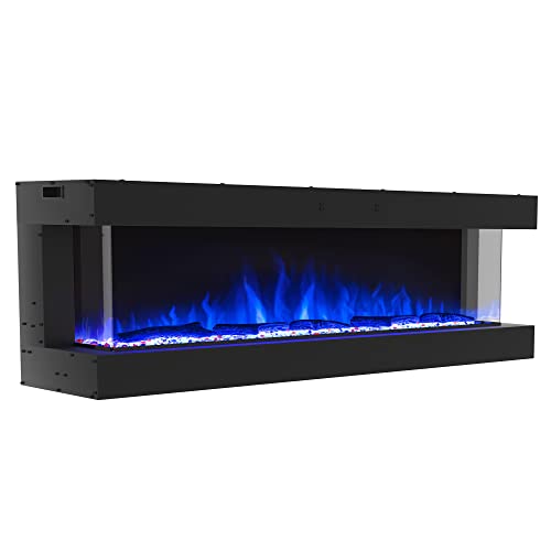 Valuxhome 3-Sided Electric Fireplace, 76 Inch Recessed and Wall Mounted Fireplaces, Built-in Fireplace Decorations for Living Room with Overheating Protection, Remote, Log & Crystals, Black