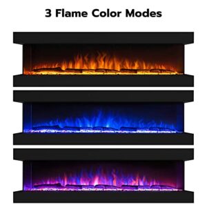 Valuxhome 3-Sided Electric Fireplace, 76 Inch Recessed and Wall Mounted Fireplaces, Built-in Fireplace Decorations for Living Room with Overheating Protection, Remote, Log & Crystals, Black