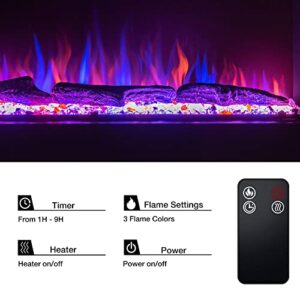 Valuxhome 3-Sided Electric Fireplace, 76 Inch Recessed and Wall Mounted Fireplaces, Built-in Fireplace Decorations for Living Room with Overheating Protection, Remote, Log & Crystals, Black