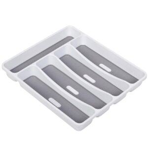 lizbin silverware tray organizer, classic large silverware tray, silverware organizer 5 slots for drawer utensil organizer, kitchen drawer organizer, non slip silverware drawer organizer box (white)