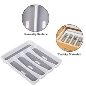 Lizbin Silverware Tray Organizer, Classic Large Silverware Tray, Silverware Organizer 5 Slots for Drawer Utensil Organizer, Kitchen Drawer Organizer, Non Slip Silverware Drawer Organizer Box (White)