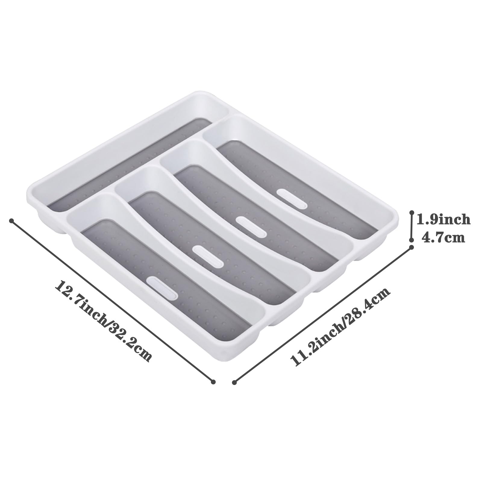 Lizbin Silverware Tray Organizer, Classic Large Silverware Tray, Silverware Organizer 5 Slots for Drawer Utensil Organizer, Kitchen Drawer Organizer, Non Slip Silverware Drawer Organizer Box (White)