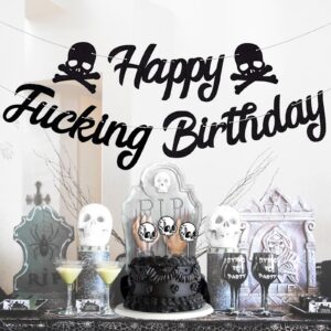 gothic birthday decorations funny happy birthday banner black bunting banner skull sign theme party decor adult birthday for decorations supplies