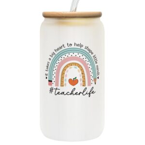 teacher appreciation gifts - gifts for teachers women - teachers appreciation gifts - thank you teacher gifts for women - back to school teacher gifts, teacher birthday gifts - 16 oz teacher can glass