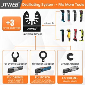 JTWEB Extra Long Oscillating Saw Blades - 12PCS Arc Edge Bi-Metal Multitool Blades Precise Cut for Wood with Nails, Wood, Metal, Universal Quick Release Power Oscillating Tool Blades Kits for Dewalt