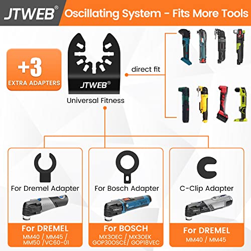 JTWEB Extra Long Oscillating Saw Blades - 12PCS Arc Edge Bi-Metal Multitool Blades Precise Cut for Wood with Nails, Wood, Metal, Universal Quick Release Power Oscillating Tool Blades Kits for Dewalt