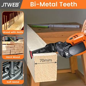 JTWEB Extra Long Oscillating Saw Blades - 12PCS Arc Edge Bi-Metal Multitool Blades Precise Cut for Wood with Nails, Wood, Metal, Universal Quick Release Power Oscillating Tool Blades Kits for Dewalt