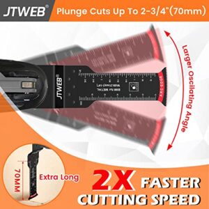 JTWEB Extra Long Oscillating Saw Blades - 12PCS Arc Edge Bi-Metal Multitool Blades Precise Cut for Wood with Nails, Wood, Metal, Universal Quick Release Power Oscillating Tool Blades Kits for Dewalt