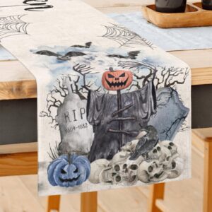 Halloween Table Runner Decorations Indoor 72 Inches Long Linen Farmhouse Table Runner for Home Parties Decor