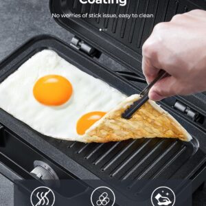 AMEGAT 3 in 1 Sandwich Maker, Waffle Maker with Removables Plates, Panini Press Waffle Iron Set with 5-gear Temperature Control, Non-stick Coating Cool Touch Handle Anti-skid Feet for Breakfast, 1200W