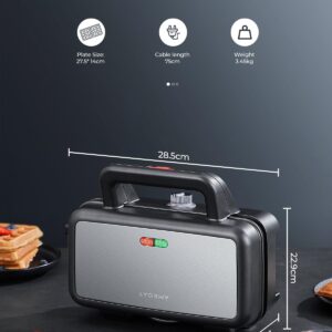 AMEGAT 3 in 1 Sandwich Maker, Waffle Maker with Removables Plates, Panini Press Waffle Iron Set with 5-gear Temperature Control, Non-stick Coating Cool Touch Handle Anti-skid Feet for Breakfast, 1200W