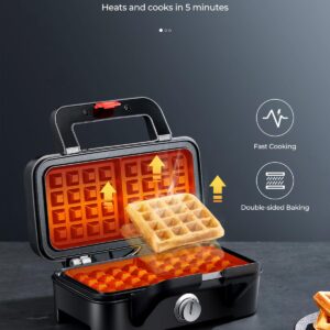 AMEGAT 3 in 1 Sandwich Maker, Waffle Maker with Removables Plates, Panini Press Waffle Iron Set with 5-gear Temperature Control, Non-stick Coating Cool Touch Handle Anti-skid Feet for Breakfast, 1200W