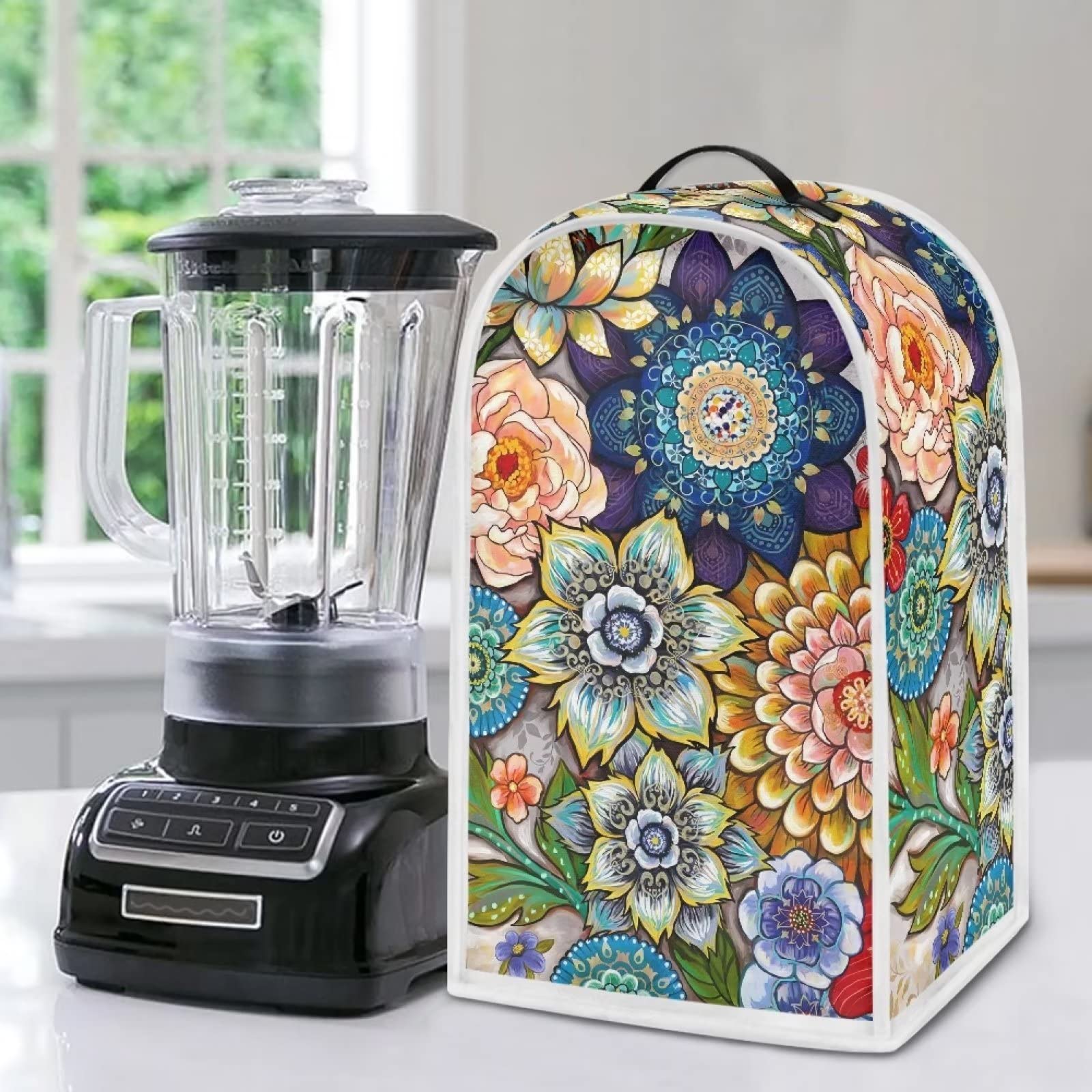 HUISEFOR Blender Covers Kitchen Appliance Dustproof Cover with Handle, Washable Kitchen Universal Food Processor Juicer Coffee Maker Cover, Vintage Mandala Flower