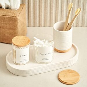 KIBAGA Beautiful Qtip And Cotton Ball Holder Set of 2 - Modern Dispenser w Lids Incl. Seven Minimal Labels for Bathroom Organization - The Perfect Q Tip Canister Accessories To Upgrade Your Bath