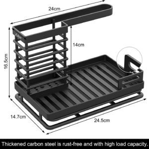 Kitchen Sink Caddy, Kitchen Sink Organizer Caddy, Sponge Holder Kitchen Sink Caddy with Drain Tray Pan, Stainless Steel Rustproof Sturdy Kitchen Sponge Brush Holder Storage for Dish Soap Dishcloth