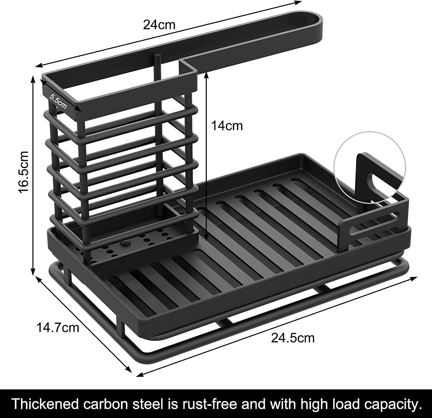 Kitchen Sink Caddy, Kitchen Sink Organizer Caddy, Sponge Holder Kitchen Sink Caddy with Drain Tray Pan, Stainless Steel Rustproof Sturdy Kitchen Sponge Brush Holder Storage for Dish Soap Dishcloth