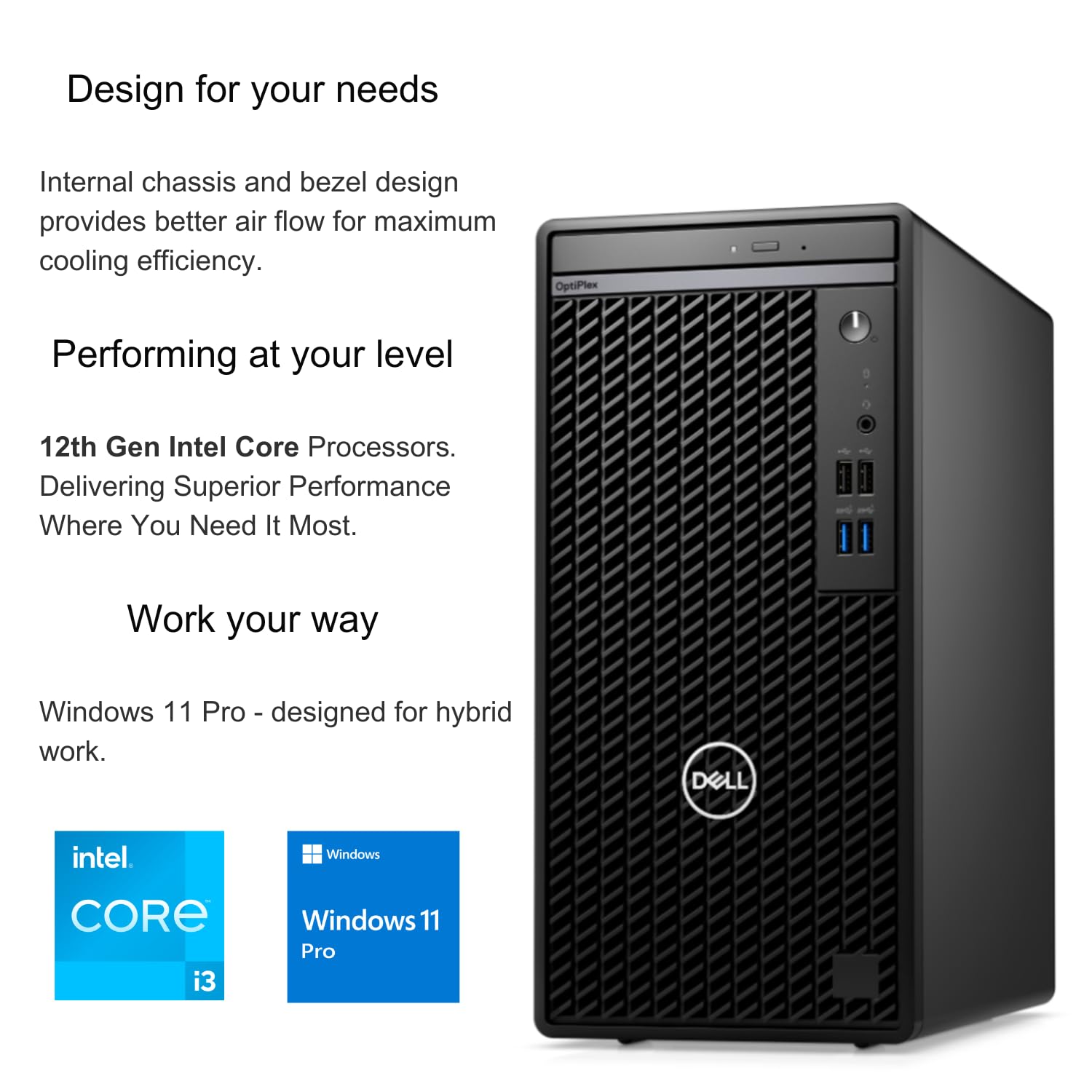 Dell OptiPlex 3000 Tower Business Desktop, 12th Gen Intel Core i3-12100 (Beats i5-10500), 16GB RAM, 1TB SSD, Wi-Fi, HDMI, RJ-45, DVD-RW, Windows 11 Pro, Black, Wired Keyboard & Mouse