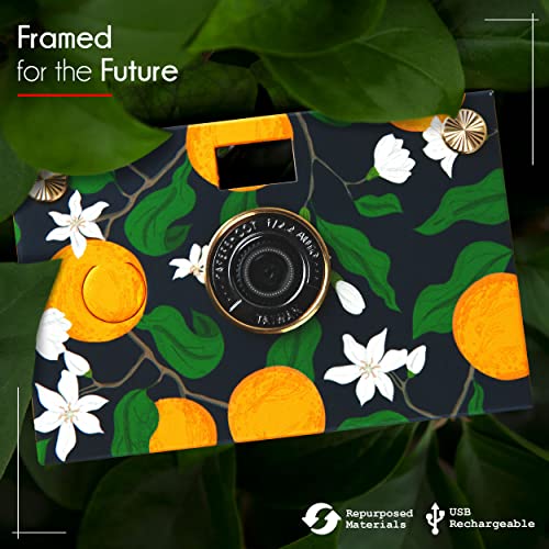 Paper Shoot Camera - 18MP Compact Digital Papershoot Camera Gift for Kid with Four Filters, 10 Sec Video & Timelapse - Includes: 32GB SD Card, 2 Batteries & Camera Case - Summer Bloom Orange