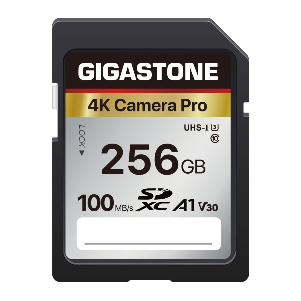 Gigastone 256GB SD Card,4K Camera Pro, A1 V30 SDXC Memory Card High Speed 4K Ultra HD UHD Video Compatible with Canon Nikon Sony Pentax Kodak Olympus Panasonic Digital Camera, with 1 Mini case