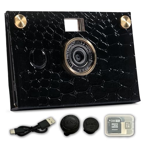 Paper Shoot Camera - 18MP Compact Digital Papershoot Camera Gift for Kid with Four Filters, 10 Sec Video & Timelapse - Includes: 32GB SD Card, 2 Effect Lens & Camera Case - Leather Black