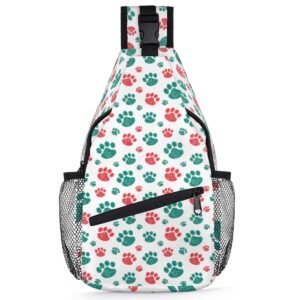 mularoka polka dots paw sling bag crossbody sling backpack for women men, pawprints travel hiking chest bag daypack small cross body sling bags