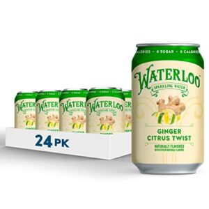 waterloo sparkling water, ginger citrus twist naturally flavored, 12 fl oz (pack of 24) | zero calories | zero sugar or artificial sweeteners | zero sodium