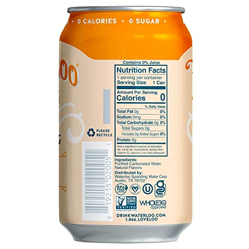 Waterloo Sparkling Water, Orange Vanilla Naturally Flavored, 12 Fl Oz (Pack of 24) | Zero Calories | Zero Sugar or Artificial Sweeteners | Zero Sodium