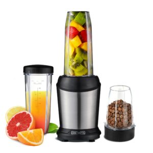 smoothie blender, 1200w personal blender for shakes and smoothies heavy duty, milkshake maker with tritan bpa free 24 and 34 oz to go cups and coffee grinder with 3 regular lids and 2 spout lids