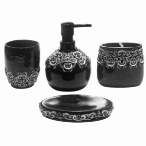 luant 4 pcs bathroom accessories set including soap dispenser, tumbler, teethbrush holder and soap dish, bathroom decor, gift for new home, black