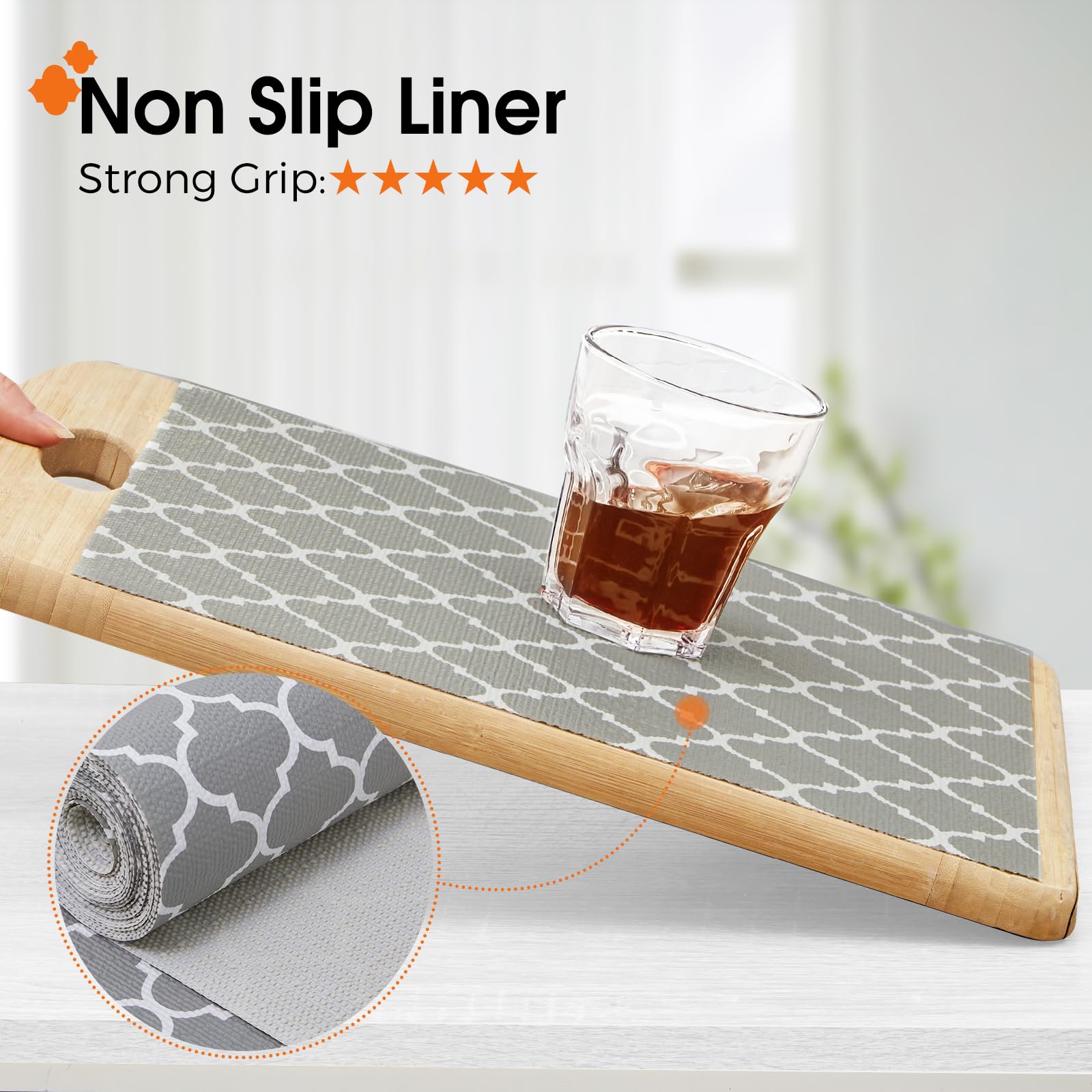 Windimiley Drawer and Shelf Liner for Kitchen Cabinets: Non Slip Fridge Liner Non Adhesive Shelf Paper Washable Reusable Easy to Clean Strong Grip Liner for Cupboard, Dresser Grey (12 in x 10 FT)