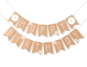 daisy happy birthday banner - daisy theme birthday,wildflower birthday banner, groovy birthday theme for 1st birthday, daisy themed birthday party decoration banne，girl 1st birthday decoration